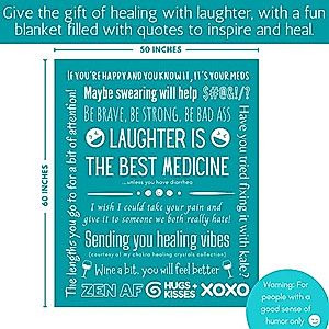 FILO ESTILO Funny Healing Gifts for Someone Who is Sick, Get Well Blanket, After Surgery Gifts, Care Package for Sick Friend or Cancer Patients, Unique Fun Sarcastic Stress Relief Gift (Teal)