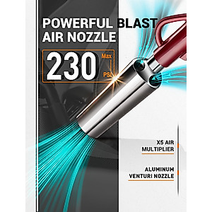 JASTIND Retro Red Air Blow Gun with Powerful Blast Air Nozzle, High Volume Air Blower Gun Kit w/4.9 Inch Steel Extension & 1/4" Quick Plug, Air Gun Air Compressor Attachments for Dust Clean