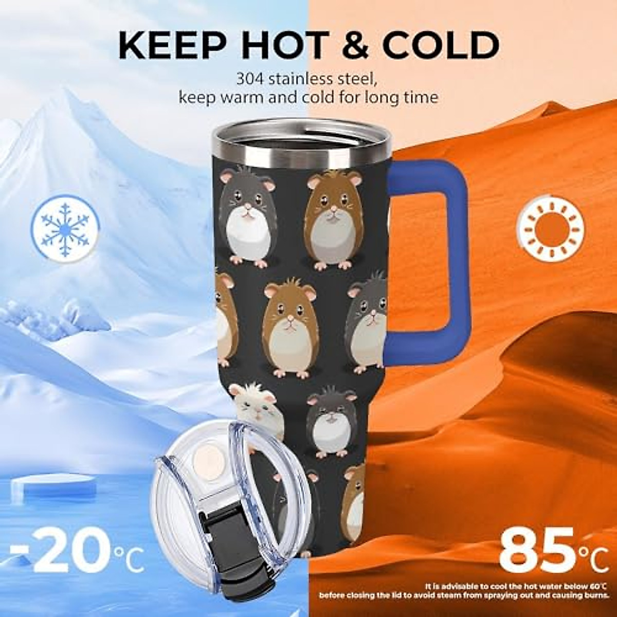 Cartoon Guinea Pigs Insulated Tumbler with Lid And Straw Stainless Steel Travel Coffee Mug 40oz Deep Blue-style