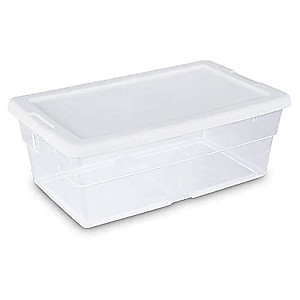 Sterilite 6 Quart Clear Plastic Stackable Storage Container Bin Box Tote with Snap-Close White Lid Organizing Solution for Home & Classroom, 72 Pack