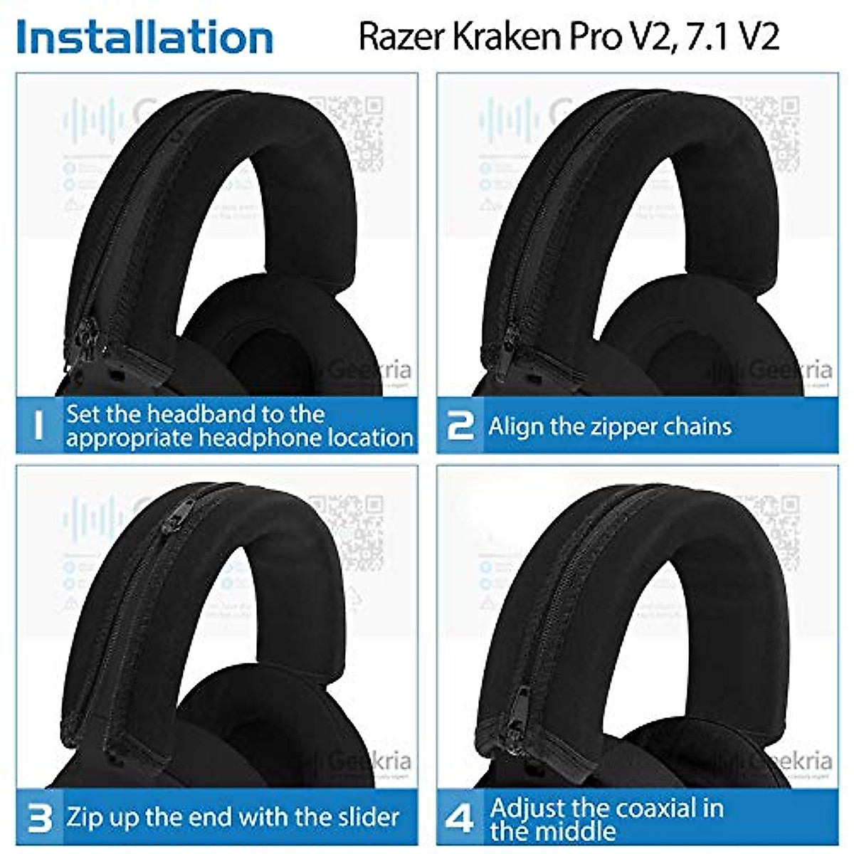Geekria Headband Cover Compatible with Razer Kraken Pro V2, 7.1 V2, 7.1 Headphones/Headband Protector/Headband Cover Cushion Pad Repair Part, Easy DIY Installation (Black)