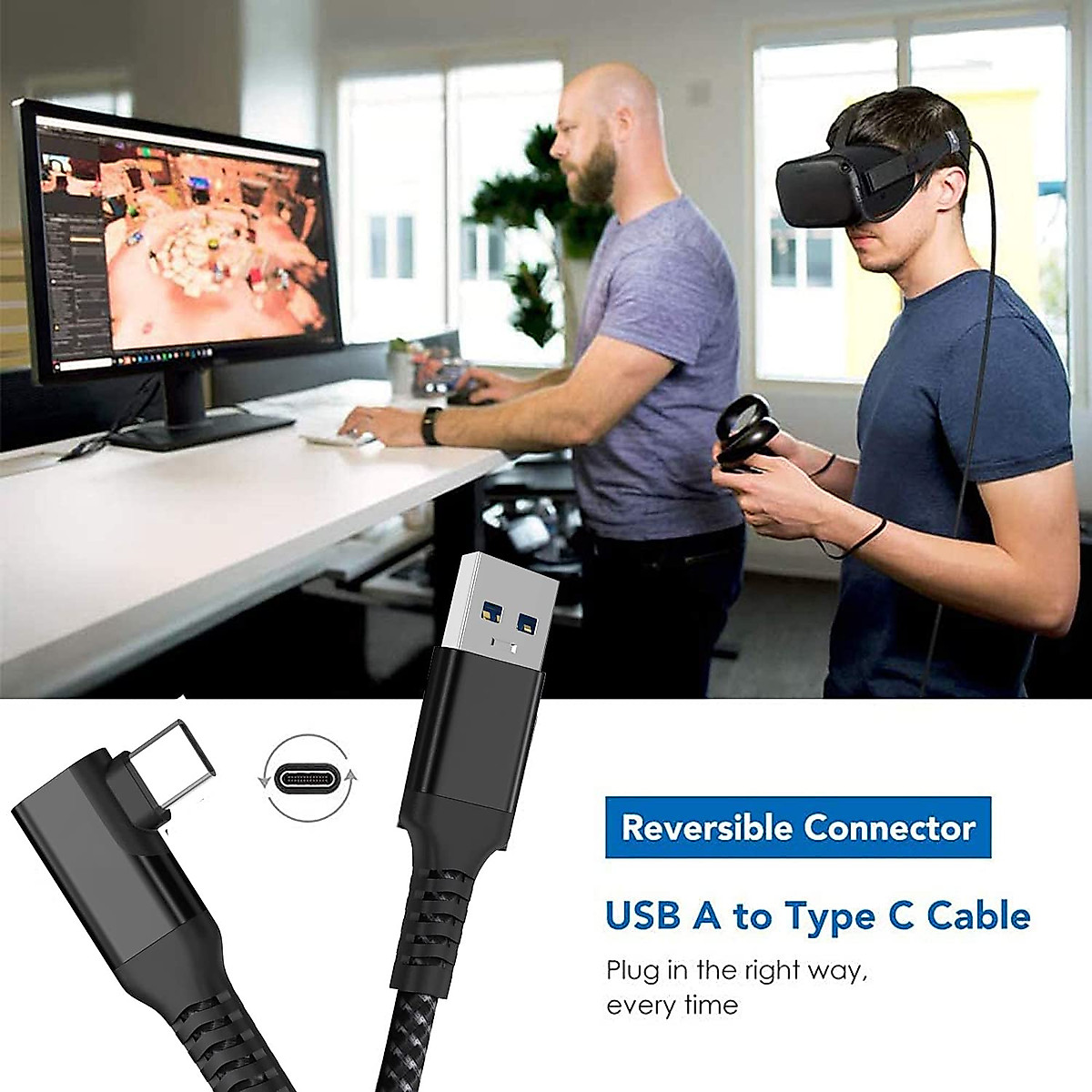 20FT Oculus Quest 2 Link VR/Virtual Reality Headset Cable for PC Gaming，USB 3.2 Gen1 5Gbps Type C to USB Type A ，High Speed Data Transfer & Fast Charger for Quest 2 and Quest