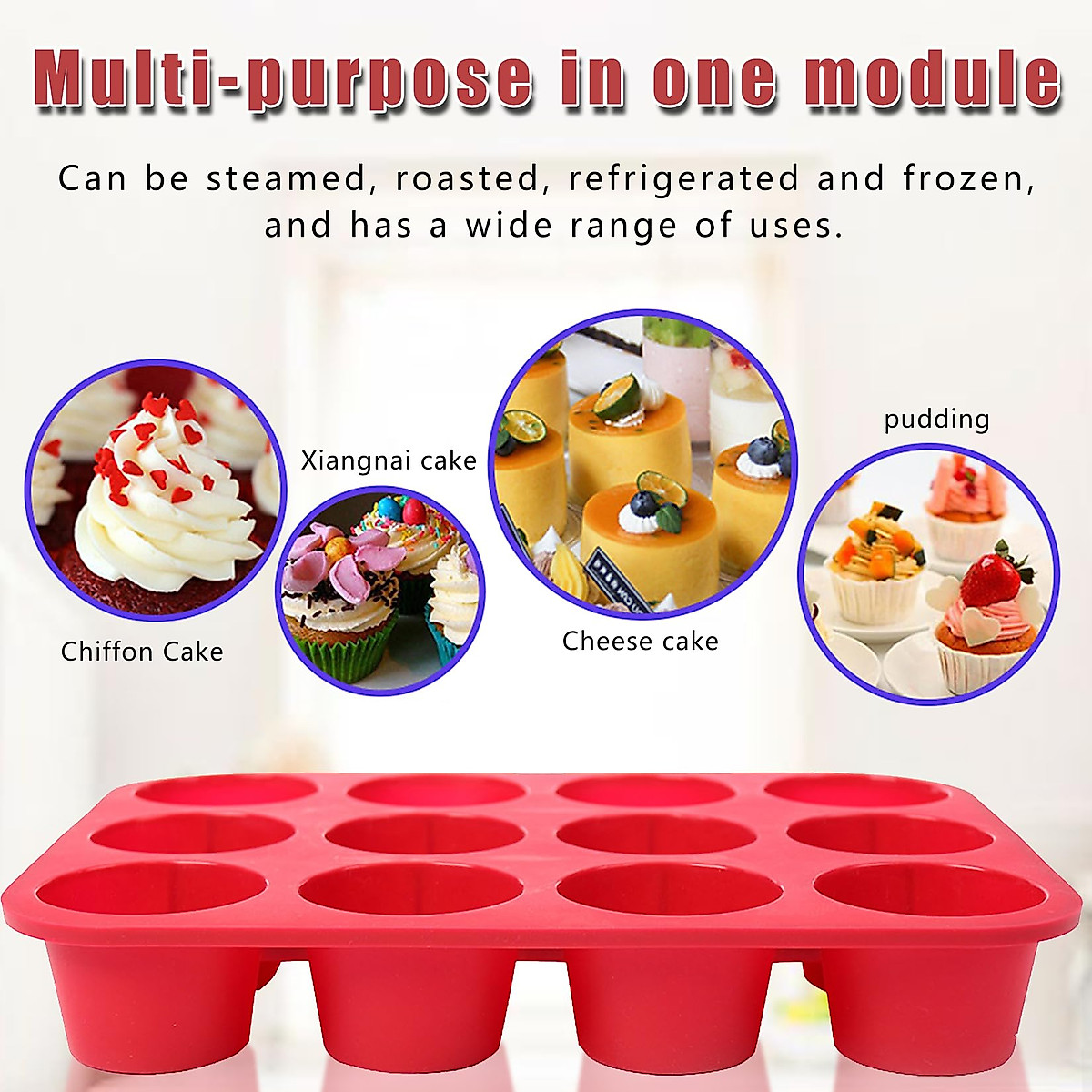 MEKBOK Silicone non-stick pan 12 cups muffin pan/cake pan/cake pan BPA-easy to clean dishwasher and microwave safe, bakeware-red (1pcs)