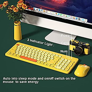 Wireless Keyboard with Mouse Combo, 2.4G Full Size Keyboard with Round Keycap and Silent Optical Mice Set for Computer PC Laptop (Yellow)