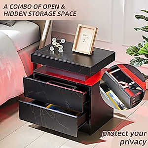 Melon Studio LED Nightstand with Drawers - Stylish Smart Bedside Table with 2 Drawers for Bedroom, Home - Mesa De Noche para Dormitorio - Wooden Nightstand Light RGB with Remote Control - Black