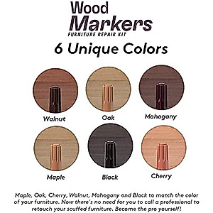 Katzco Furniture Repair Kit Wood Markers - Set of 13 - Markers and Wax Sticks with Sharpener - for Stains, Scratches, Floors, Tables, Desks, Carpenters, Bedposts, Touch-Ups, Cover-Ups
