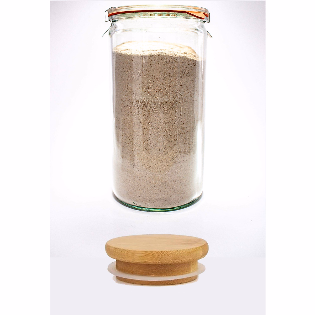 Weck Jar 974 Glass Jars 1.5L with Large Storage Capacity Preserving Jars with Airtight Lids Suitable for Pickling - 1 Jar with Glass Lid & Wooden Lid 54 fl. oz