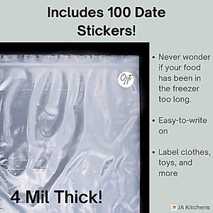 4 Mil - 2 Gallon - 13 x 15 Inch - Extra Heavy Duty Zippered Recloseable Plastic Freezer Bags (Pack of 100) with Date Labels