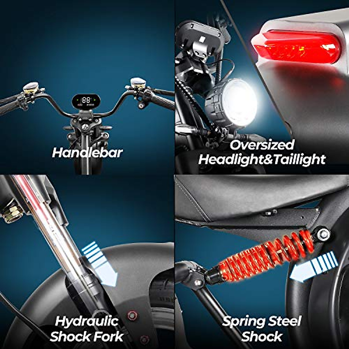 eAhora DOT Approved M8 Electric Motorcycle for Adults, 37MPH 2000W Motor 60V 30Ah Lithium Battery 40 Miles Range, Vacuum Tires Full Suspension Dual Hydraulic Brakes, 1-2 Persons Street Legal Bike