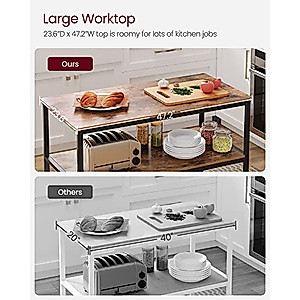 VASAGLE Kitchen Island with 3 Shelves, 47.2 Inches Kitchen Shelf with Large Worktop, Stable Steel Structure, Industrial, Easy to Assemble, Rustic Brown and Black UKKI01BX