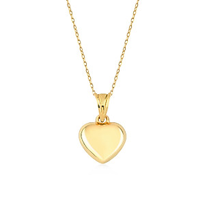 14k Real Gold Heart Necklace for Women | Puff Heart Necklaces in 14k Gold | Puffed Heart Pendant Necklace | Delicate Love Jewelry | Gifts for Birthday, 18"