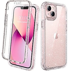 Diaclara Designed for iPhone 13 Case, Full Body Rugged Case with Built-in Touch Sensitive Anti-Scratch Screen Protector, Soft TPU Bumper Case for iPhone 13 6.1" (Clear Glitter)