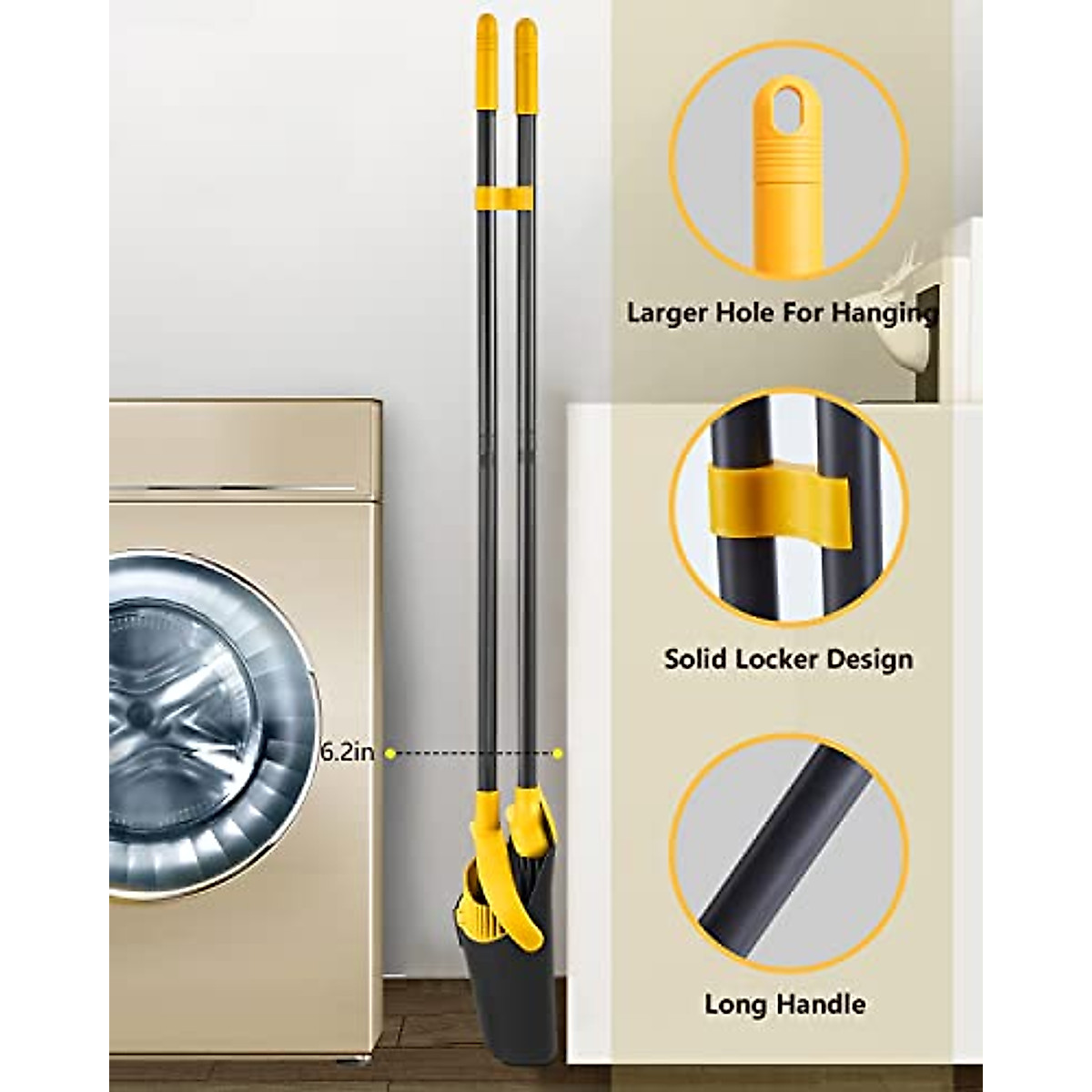 Broom and Dustpan Set, Broom and Dustpan, Broom and Dustpan Set for Home, Stand Up Dustpan Combo Set for Office Home Kitchen Lobby Floor Use (Yellow)