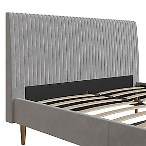 Mr. Kate Daphne Upholstered Bed with Headboard and Modern Platform Frame, Full, Light Gray Velvet
