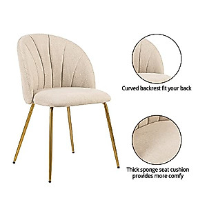 GIA Home Furniture Series Mid-Century Modern Dining Chair with Tufted Beige Velvet Upholstery, Set of 2, Gold