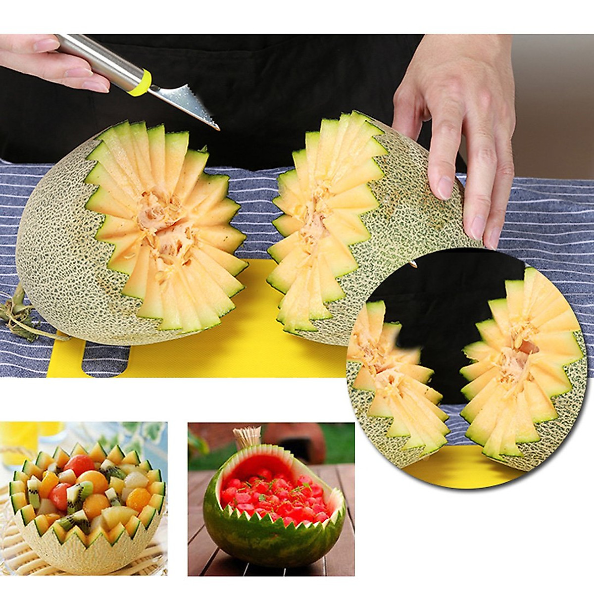 Coralpearl Garnish Shape Tool Set for Fruit Vegetable:Melon Baller Scoop,Apple Corer Slicer Remover,Carving Cutter Knife,Dig Pulp Separator,Citrus Lemon Peeler,Chopping Board,Forks Kitchen Gadget (9)