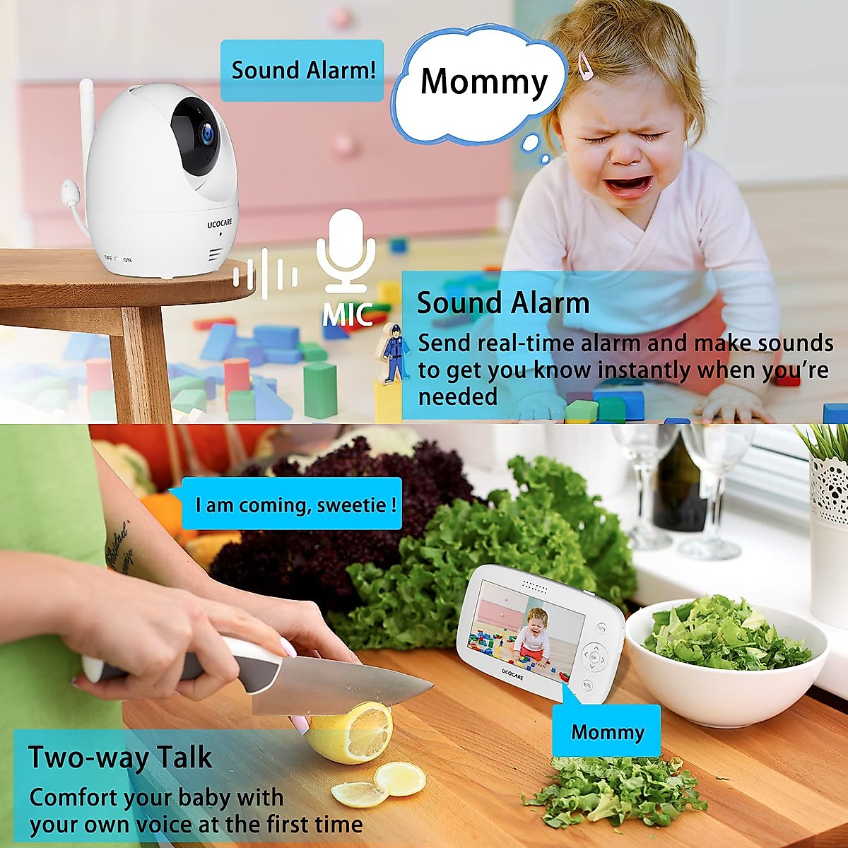 Baby Monitor with Camera and Audio 【2022 Upgraded】, Video Baby Monitor with Night Vision, Baby Camera Monitor, Baby Monitors, PTZ, Motion Detection, Auto Tracking, Temperature Monitor, 2-Way Talk