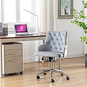 Home Office Chair Swivel Accent Armchair Velvet Upholstered Tufted Chairs Mid Back Ergonomic Study Task Seat Morden Computer Desk Stools w/Nailhead Trim for Living Room Bedroom (Grey)