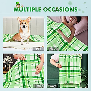 St Patricks Day Fleece Throw Blanket with Gift Bag, Soft Lucky Green Stiped Throw Blanket for Girls Women Men, Lightweight Cozy Plush Shrow Blanket for Couch Chair Bed Sofa, 50 x 60 Inch