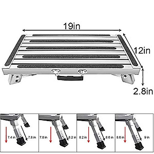 RV Step, RV Step Stool, Adjustable Height Aluminum Folding Platform Step with Non-Slip Rubber Feet, Handle, RV T Level, Durable Construction Supports Up to 1000 lbs, Easy Storage and Transport HELESIN