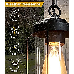 LALUZ Outdoor Pendant Light, Matte Black Exterior Hanging Lantern, Anti-Rust Outdoor Hanging Light Fixture with Clear Glass, Farmhouse Outdoor Porch Chandelier for Gazebo, Patio, Yard, 10”