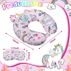 Thyle 2 Set Neck Travel Pillow for Kids Unicorn Neck Pillow for Traveling and Eye Mask Lightweight Travelling Sleeping Pillow Set for Airplane, Car, Train, Bus and Home Use Support Pillow Blindfolds