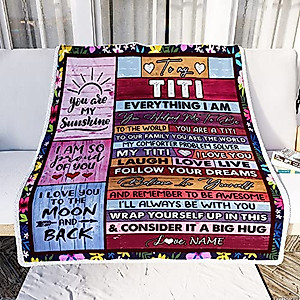 CenturyTee Personalized to My Titi Blanket from Niece Nephew Wood Everything I Am You Helped Me to Be Titi Birthday Mothers Day Christmas Fleece Blanket (50 x 60 Inches - Youth Size)