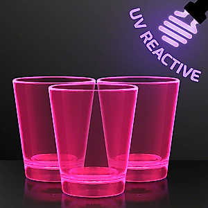 FlashingBlinkyLights 1.5 oz. Neon Pink Glow Shot Glasses, UV Reactive (12 pack)