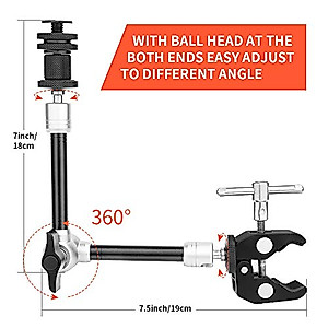 TOAZOE 11'' Articulating Friction Magic Arm Super Clamp Mount with Phone Holder GoPro Adapter, Adjustable Camera Mount Kit for DSLR Camera, LCD Monitor, Camcorder, Video Vlog Rig, Smartphone, GoPro