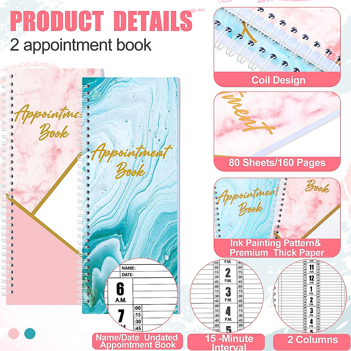 Gersoniel 2 Pieces Undated Appointment Book Schedule Day Planner Salon Appointment Book 2024 Hairstylist Weekly Appointment Planner for College Office Home Schedule Supplies, 11.2 x 4.5 Inches