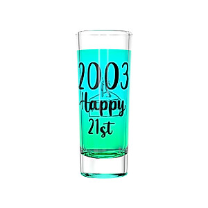 Greenline Goods 21st Birthday Shot Glasses - 2oz Clear Shot Glasses - 2003 Party Supplies for 21 Year Old - Birthday Glasses for Men and Women