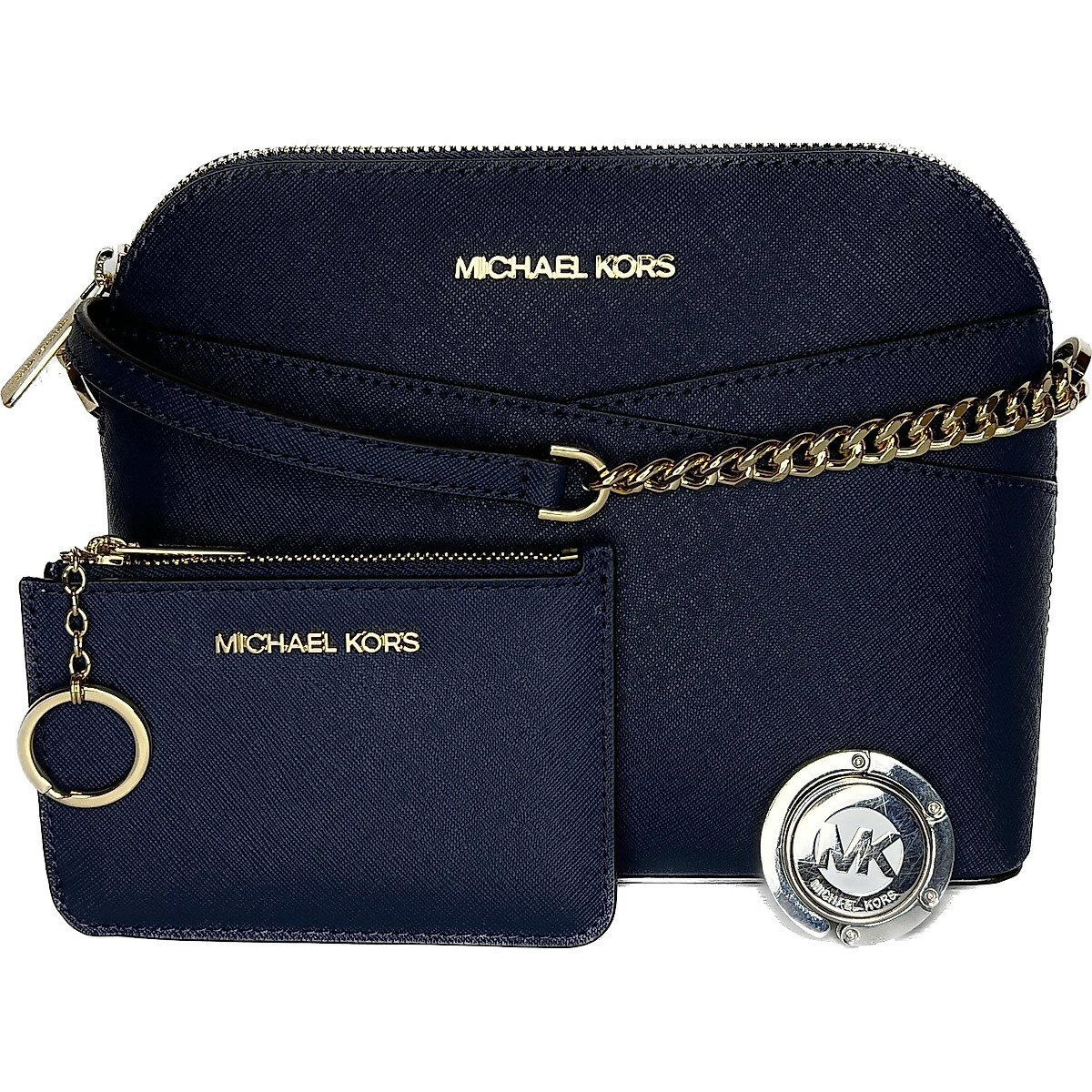 Michael Kors MICHAEL Michael Kors Jet Set Travel MD Dome XCross Crossbody bundled with SM TZ Coinpouch Purse Hook (Pink)