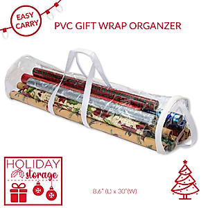 Simplify Clear Gift Wrap Storage Bag | Holds 30" Long Wrapping Paper Rolls | Clear | Zipper Closure | Easy Storage | Holiday Storage | Easy Carry Hangers