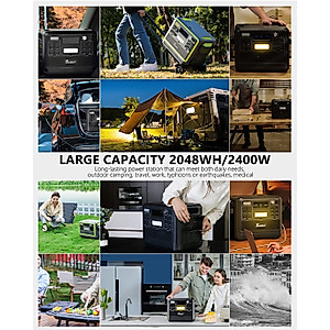 FOSSiBOT F2400 Portable Power Station 2400W, 2048Wh LiFePO4 Battery Backup/6 x 110V AC 2400W Outlets (4800W Peak), 16 Ports, 1.5H Fast Charging, LED Solar Generator for Home Use Camping RV Emergency 1