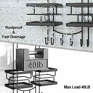 Auslar Shower Caddy Hanging Over The Door, Sturdy Rustproof Hanging Shower Organizer, Shower Shelf with Hooks, Razors Towels Shampoo Organizer for Dorm, Toilet and Bath, Black