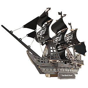 Jigtoy 3D Wooden Puzzle - 22.9" Large Black Pearl Pirate Ship Puzzles - Fun & Educational DIY Ship Building Kit - Easy to Assemble for Kids and Adults - Unique Decoration Toy 141 Pieces