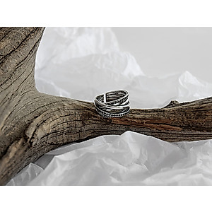 Leon Design Sterling Silver Multi Layer Winding AAAA Grade Cubic Zirconia Statement Rings for Women CZ Diamond Multi Row Silver Retro Vintage Engagement Wedding Adjustable Band Ring for Women