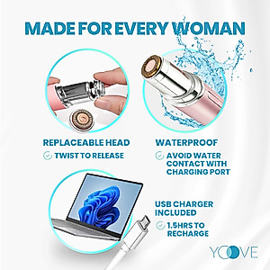 Facial Hair Removal for Women | Painless Hair Remover | USB Rechargeable Ladies Electric Shaver | Waterproof with LED Light | Remover for Peach fuzz, Cheeks, Upper Lip & Chin | Gentle for Everyday use