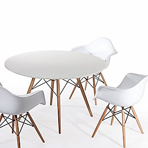 ModMade Mid Century Modern Paris Tower Round Dining Wood Leg and top Table, 47", White/Natural