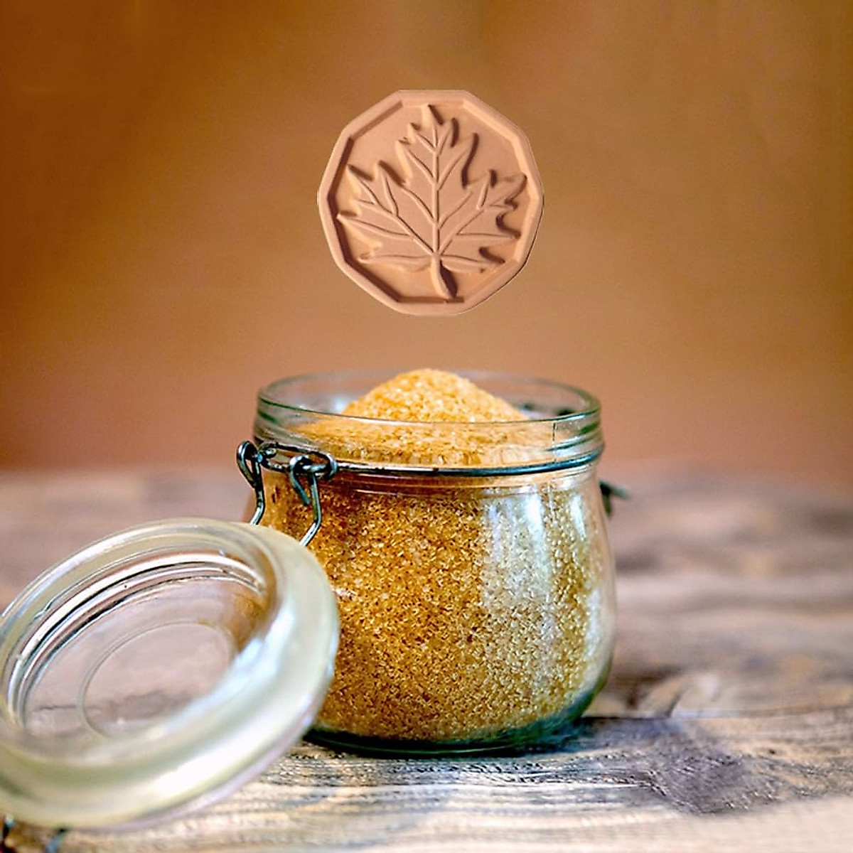 OULLYY 2 Pack Brown Sugar Saver and Softener, Terracotta Brown Sugar Keeper Disc for Food Storage Containers, Reusable & Food Safe, Maple Leaf