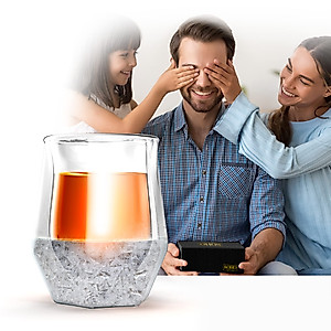 Unique Whiskey Gift for Men, Freezer Chiller Glass (Double Wall) Freezable 7oz Scotch n' Bourbon Ice Cup, Gift for Christmas/Birthday (Gift Boxed)