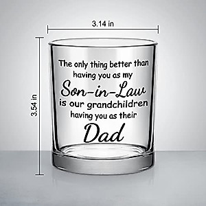 Modwnfy Son in Law Gifts from Father in Law Mother in Law, Father’s Day Gift for Son in Law, Son in Law Whiskey Glass, Funny Old Fashioned Glass for Son in Law New Dad Father to Be, 10 Oz