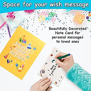 Gradient Mode Birthday Card, Musical Birthday Cards with Light and Music, Blowable Candle 3D Birthday Pop Up Cards, Blow Out LED Candle, Light Show and Play Happy Birthday Song For Women Men (Yellow)