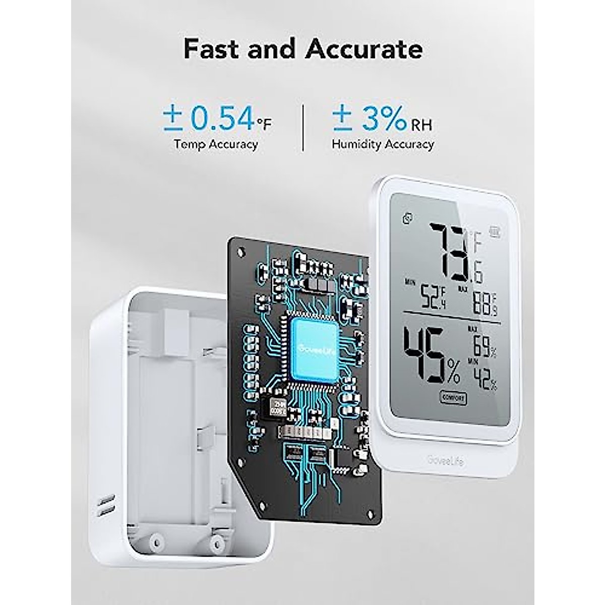 GoveeLife 36'' Smart Tower Fan for Bedroom Bundle with Hygrometer Thermometer H5104, Bluetooth Room Temperature Monitor with APP Alert and 2 Years Date Storage Export, Remote LCD Digital Display