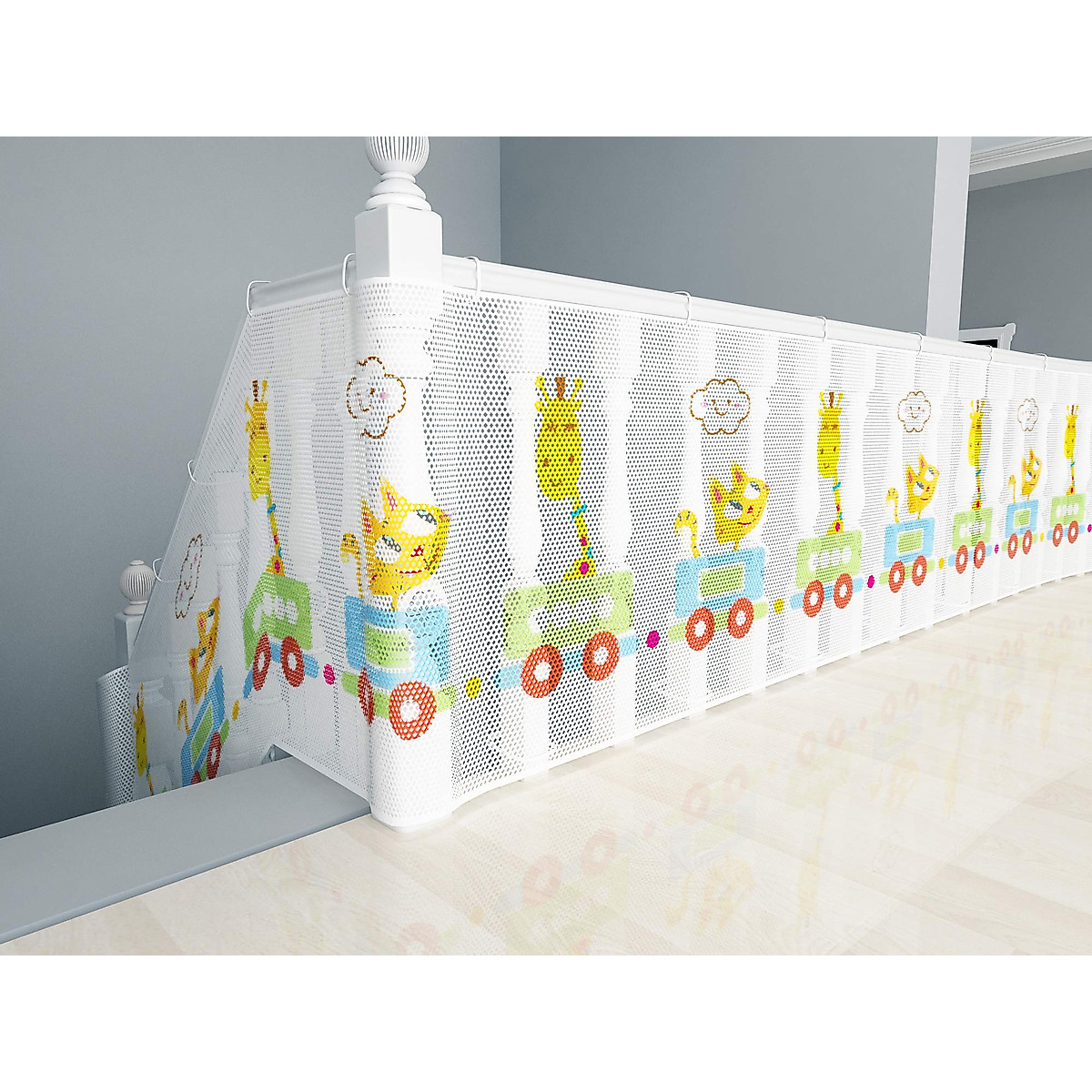 Child Safety Rail Net for Balcony, Patios, Railing and Stairs. Security Guards for Kids/Pet/Toy Both Indoors and Outdoors. 10ft x2.5ft, Sturdy Mesh Fabric Material. (Multicolored)