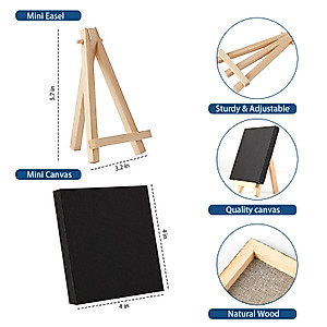Zingarts Black Mini Canvases with Easel Set, Pack of 14,4” x 4” Inches Black Mini Canvas Boards and 18pcs 5" Mini Easel, Black Small Canvas,Art Supplies for Acrylic Pouring and Oil Painting