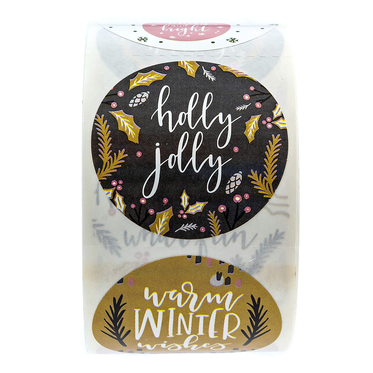 Grey Mustard Pink Christmas Stickers / 500 Modern Holiday Labels / 1.5" Winter Envelope Seals / 8 Alternating Festive Designs/Made in The USA