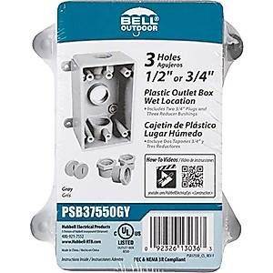 Leviton GFWT1-W Self, Resistant Receptacle, 15-Amp, White & Bell PSB37550GY Single-Gang Weatherproof Three 1/2 in. or 3/4 in, Gray