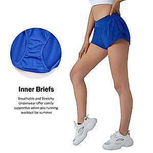 Aurefin Running Shorts for Women,Quick Dry Athletic Sports Shorts Lightweight Active Workout Gym Shorts with Zip Pocket Blue/M