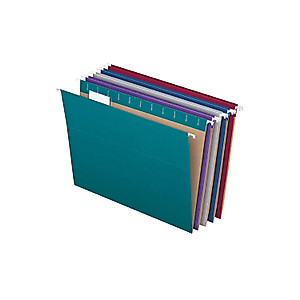 Pendaflex Recycled Hanging File Folders, Letter Size, Assorted Jewel-Tone Colors, Two-Tone for Foolproof Filing, 1/5-Cut Tabs, 25 Per Box (81667)